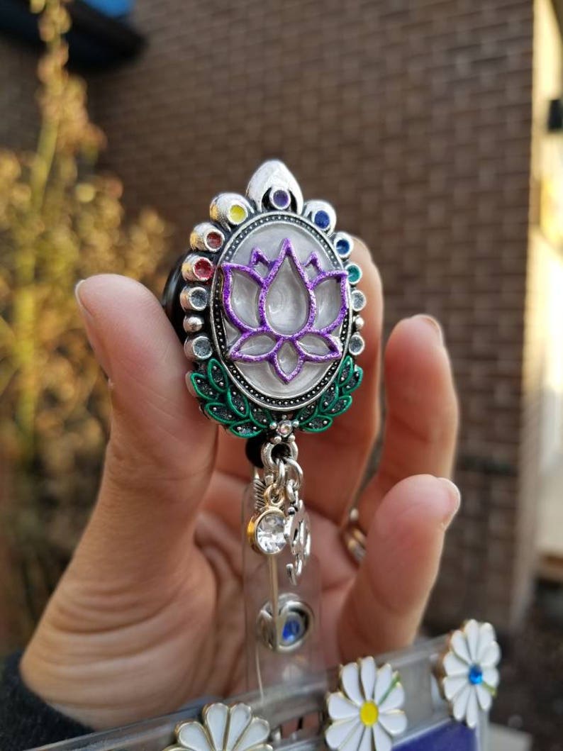 Lotus Flower Badge Reel Chakras Badge Clip Simple Life Yoga - Etsy