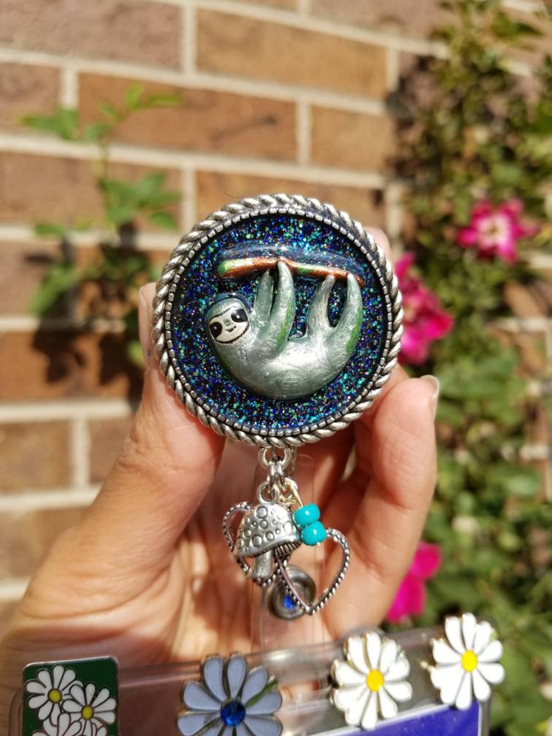 Cute Sloth Badge Reel Holder Slow and Steady Moss Covered Sloth ...