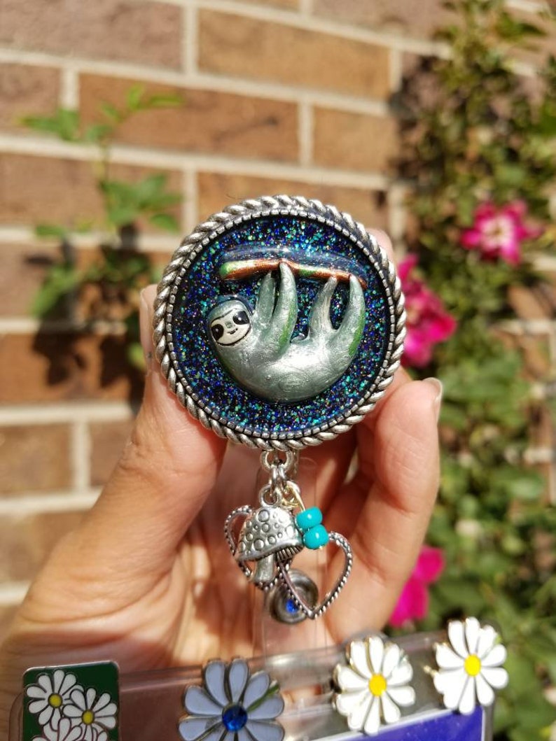 Cute Sloth Badge Reel Holder Slow and Steady Moss Covered - Etsy