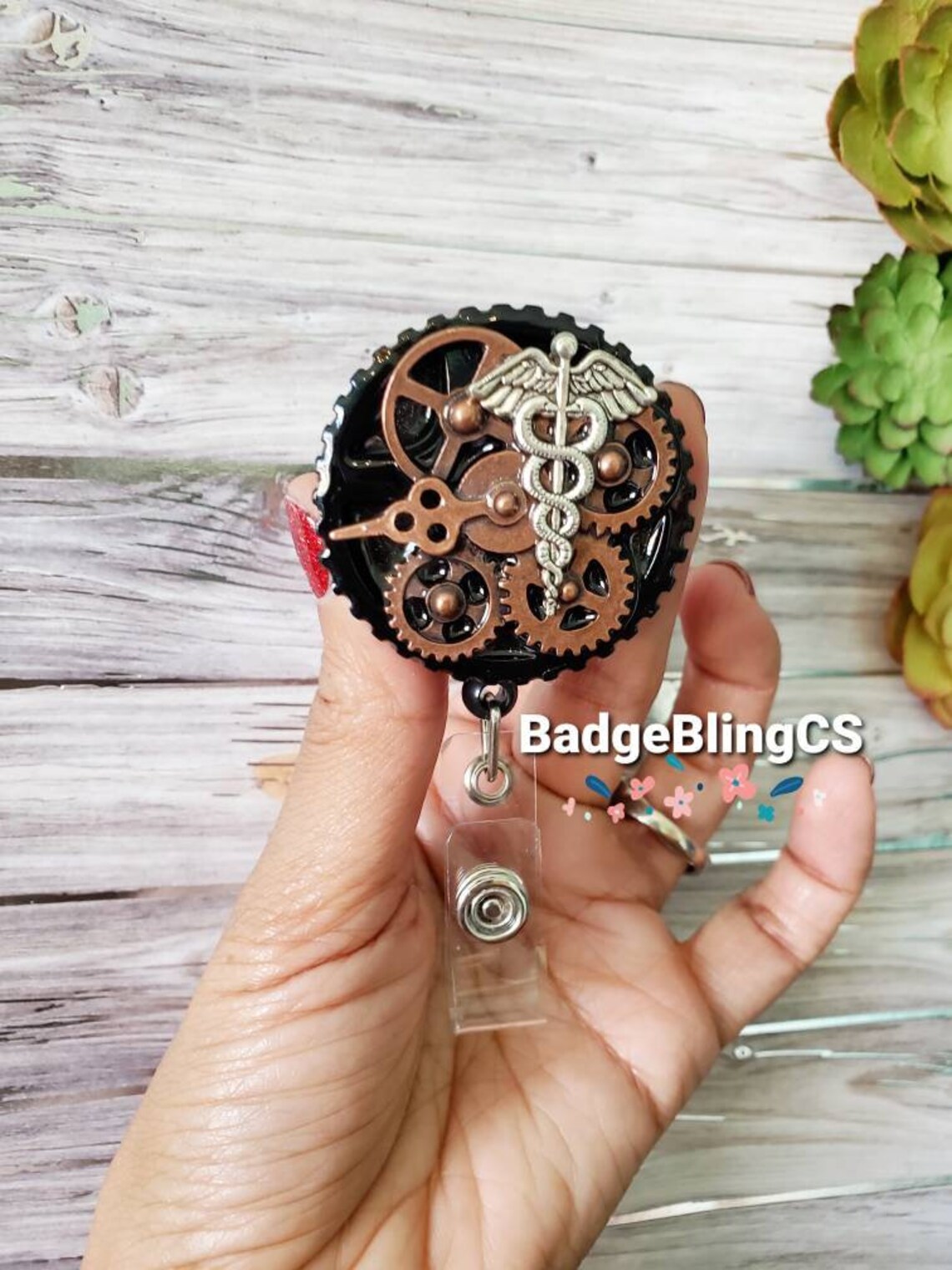 Steampunk Badge Reel Gears Card Holder ID Retractable Steam - Etsy