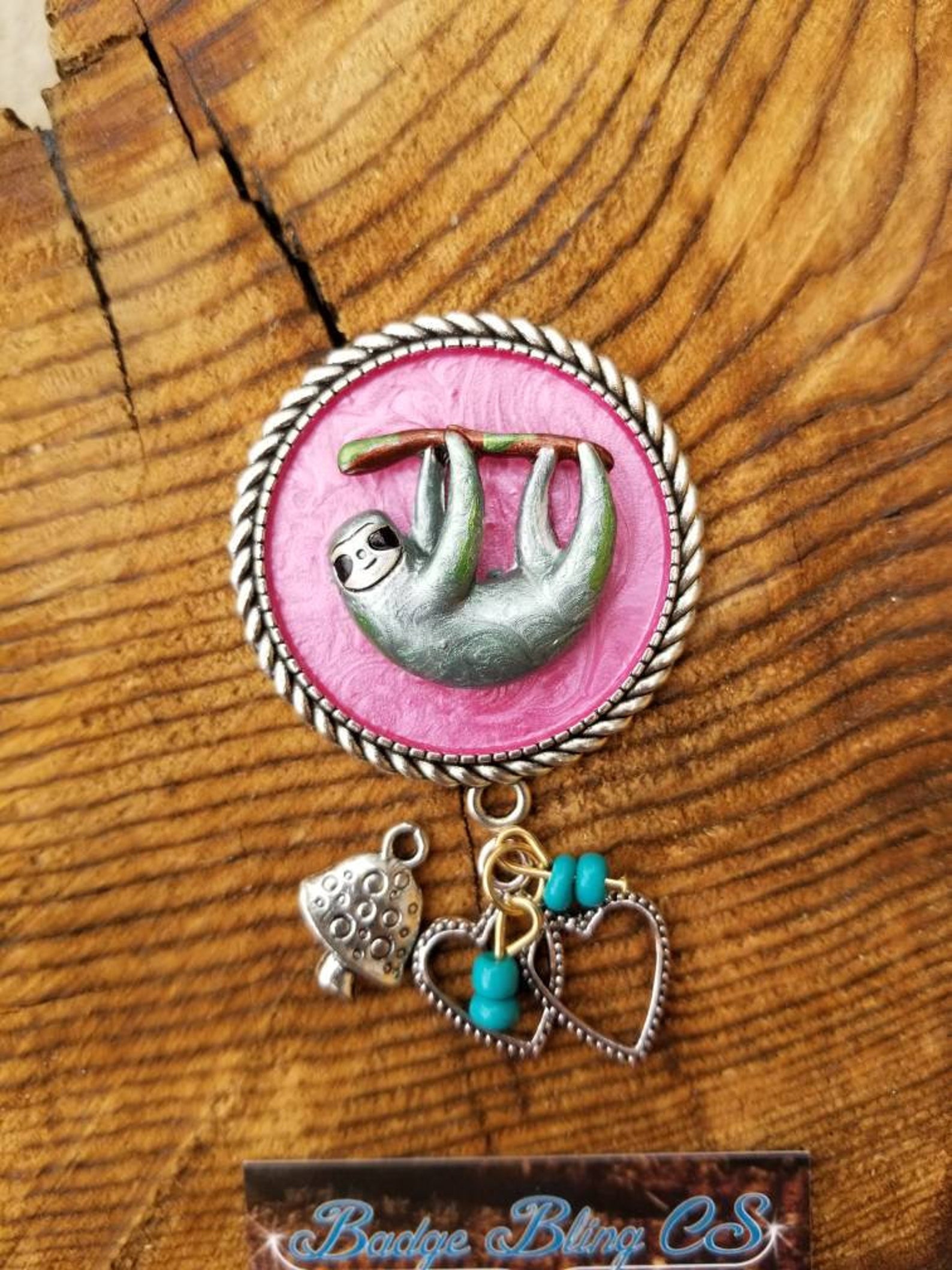 Cute Sloth Badge Reel Holder Slow and Steady Moss Covered - Etsy