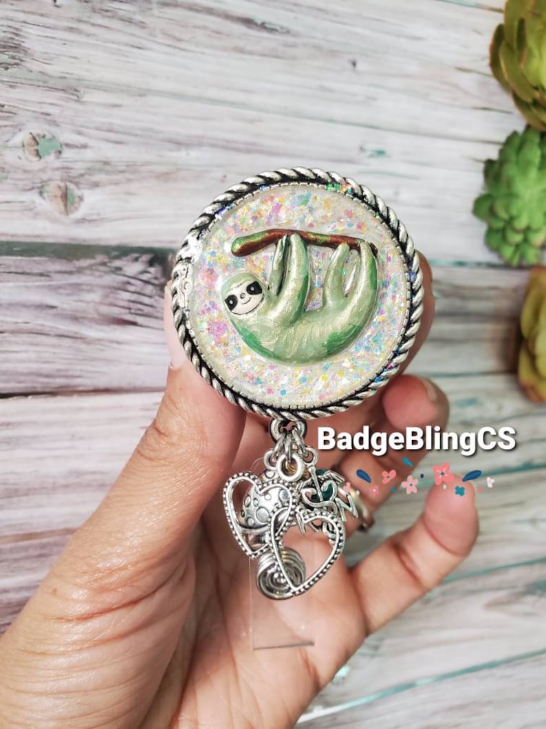 Cute Sloth Badge Reel Holder Slow and Steady Moss Covered - Etsy