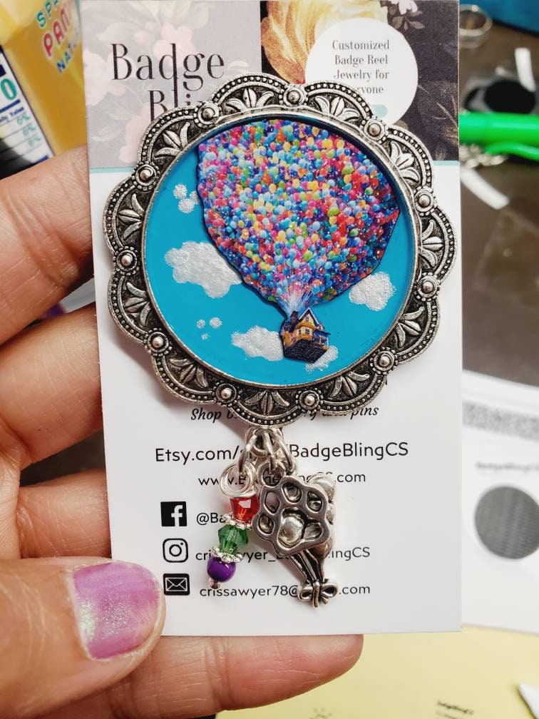 Up Movie Badge Reel Clip 3D Hand Painted Balloons on a House - Etsy