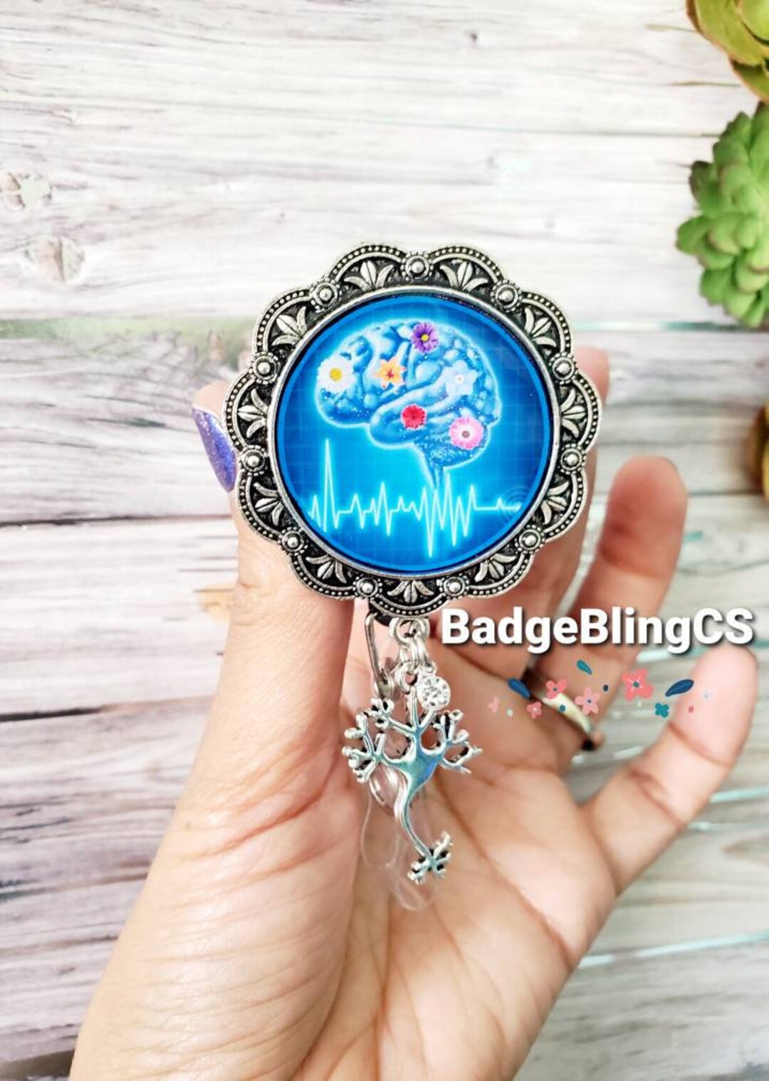 Eeg Brain Waves Badge Reel Neuro ID Card Holder Grey Matters Neurology ...