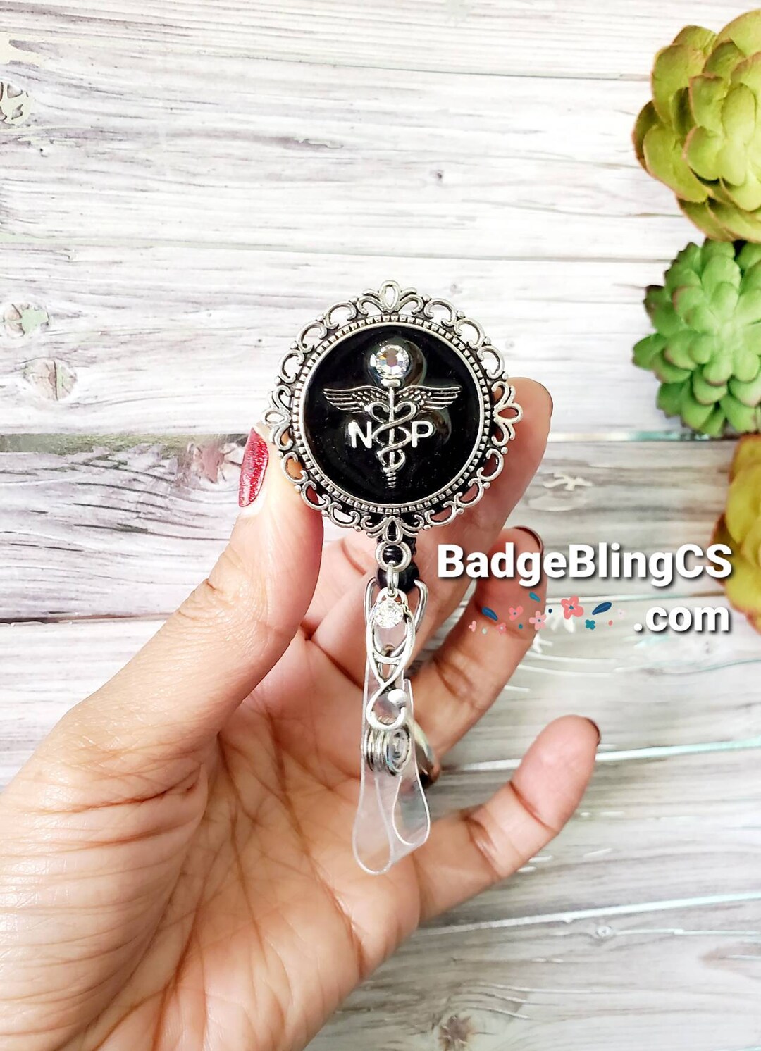 Nurse Practitioner Badge Reel Holder Clip Elegant Simple Stethoscope ...