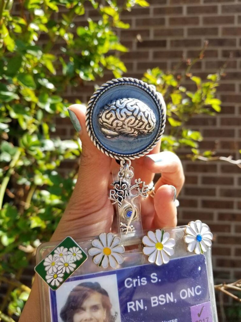 Brain Badge Reel Neuro ID Card Holder Grey Matters Neurology - Etsy