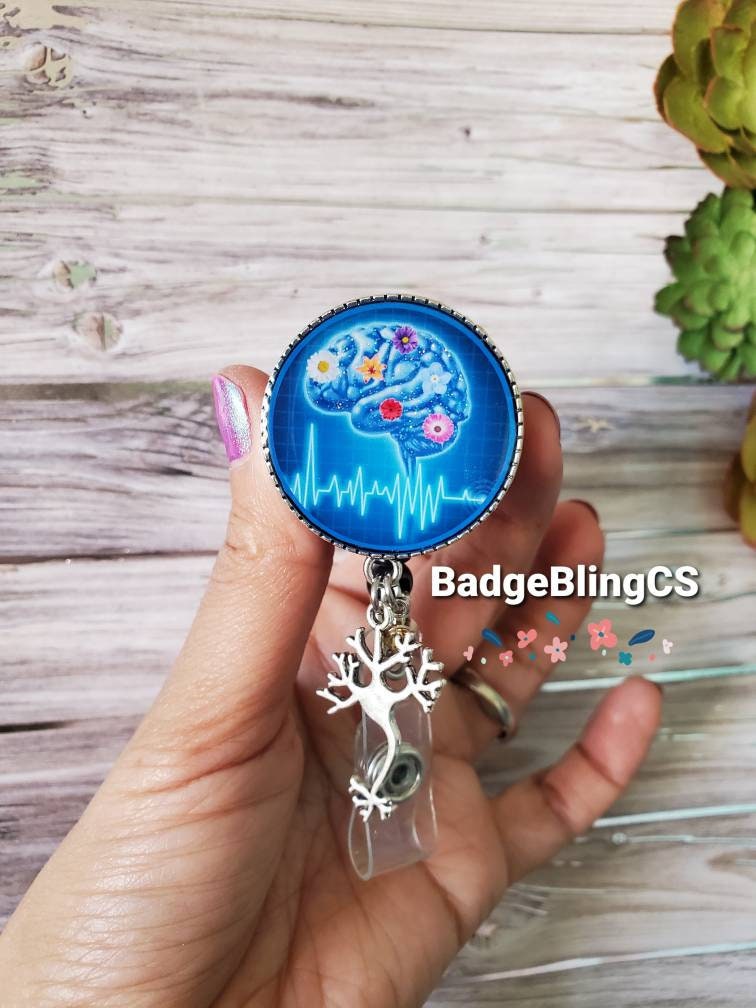 Eeg Brain waves badge reel Neuro ID card holder Grey Matters | Etsy