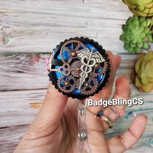 Steampunk Badge Reel Gears Card Holder ID Retractable Steam - Etsy