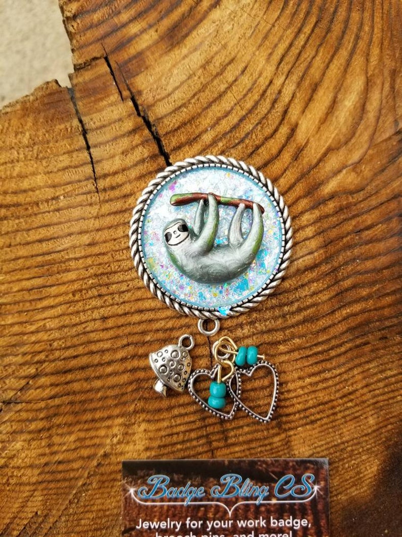 Cute Sloth Badge Reel Holder Slow and Steady Moss Covered - Etsy
