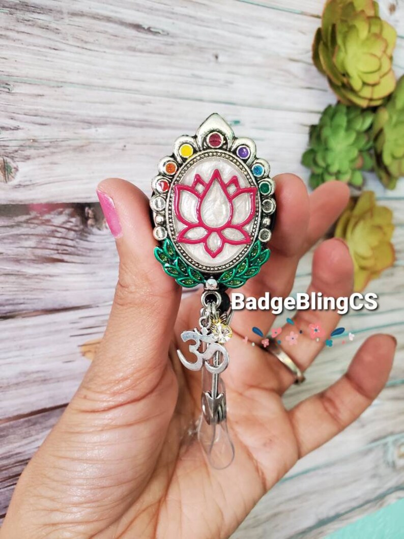 Lotus Flower Badge Reel Chakras Badge Clip Simple Life Yoga - Etsy