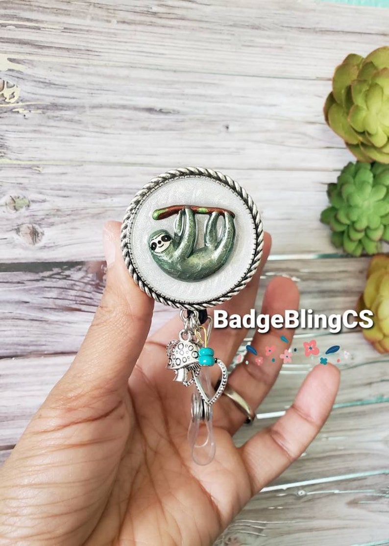 Cute Sloth Badge Reel Holder Slow and Steady Moss Covered - Etsy
