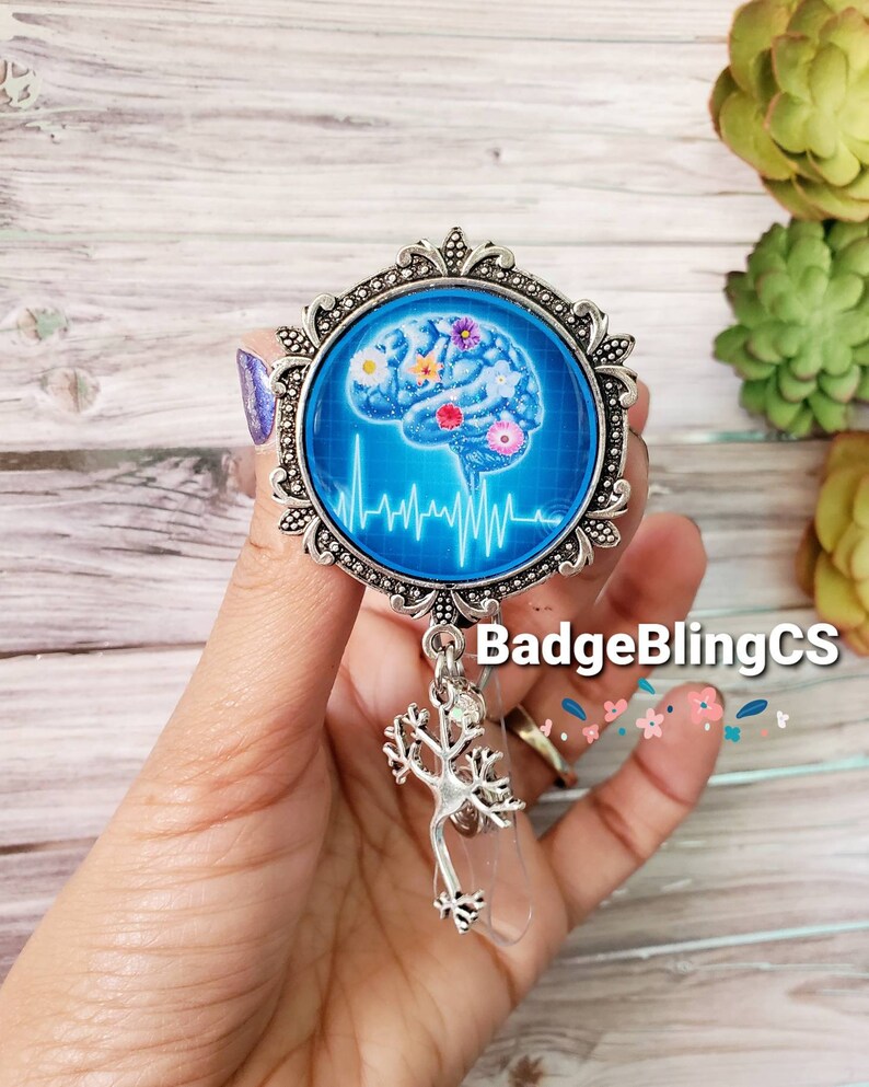 Eeg Brain Waves Badge Reel Neuro ID Card Holder Grey Matters | Etsy