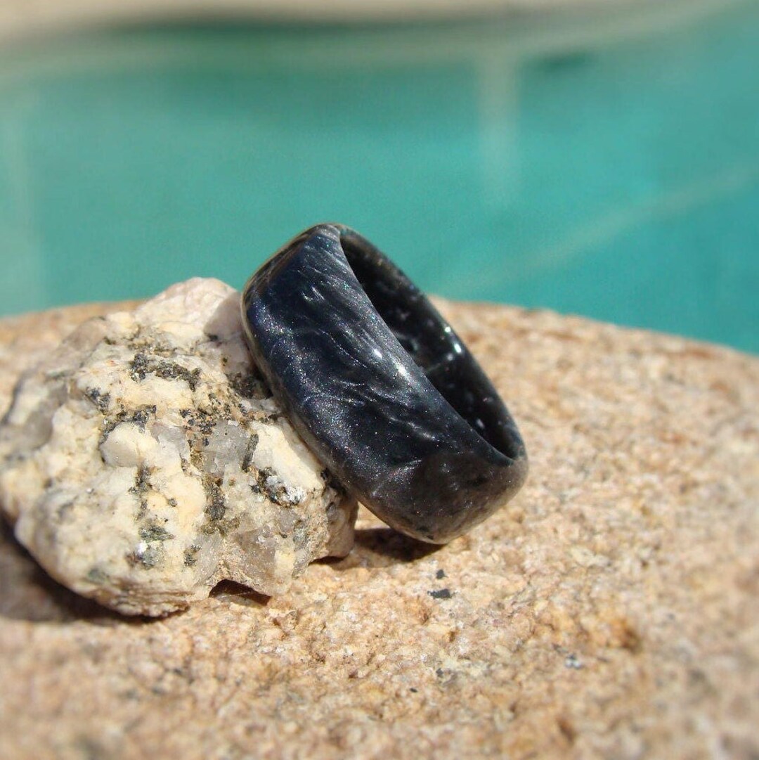 Silver Pearl Resin Ring - Silver Pearl Unisex Resin Wedding Band - Gift ...