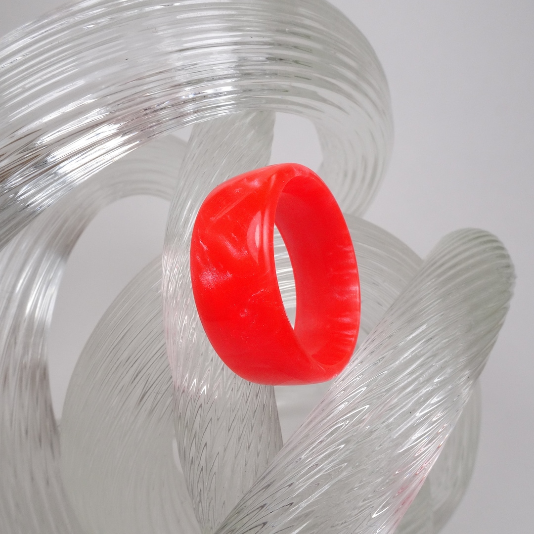 Neon Red Pearl Resin Ring - Neon Red Pearl Unisex Resin Wedding Band ...