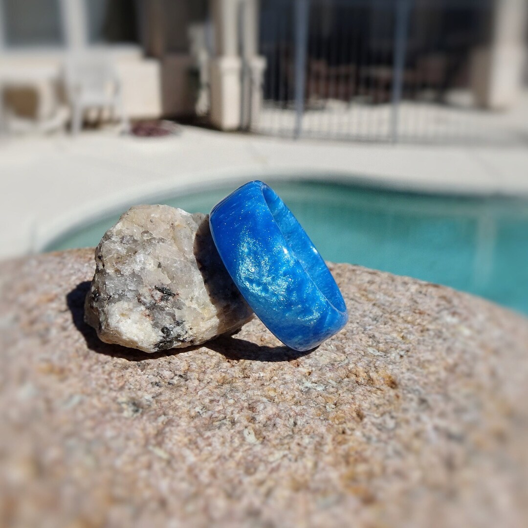 Blue Pearl Resin Ring - Blue Pearl Unisex Wedding Band - Gift for Him ...