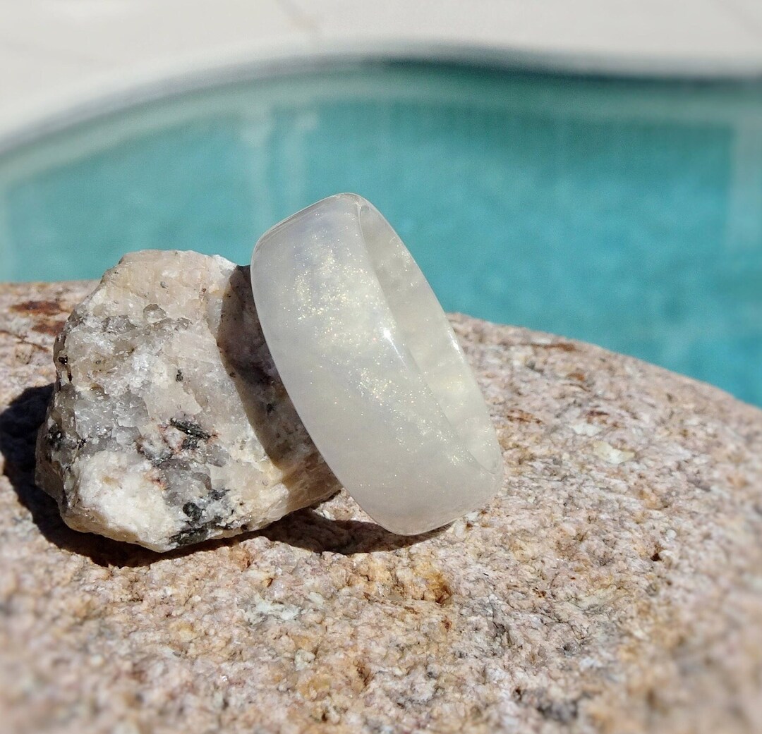 White Gold Duochrome Resin Ring - White Gold Color Shift Unisex Wedding ...