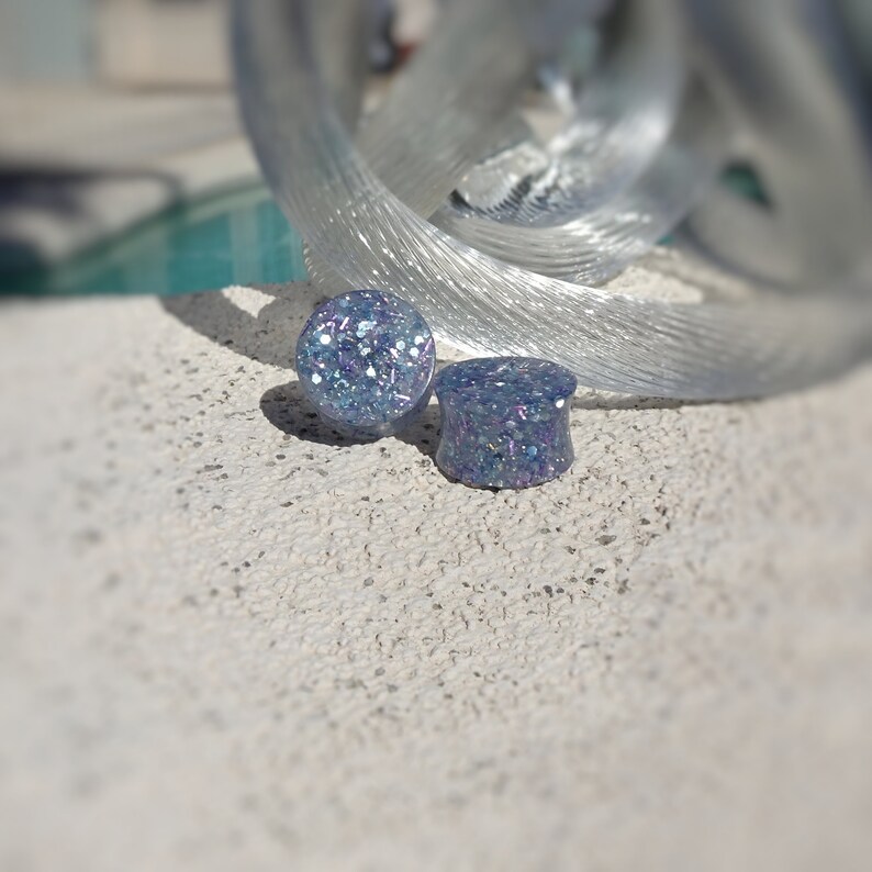 Blue Glitter Resin Ear Plugs or Tunnels or Teardrops Blue - Etsy