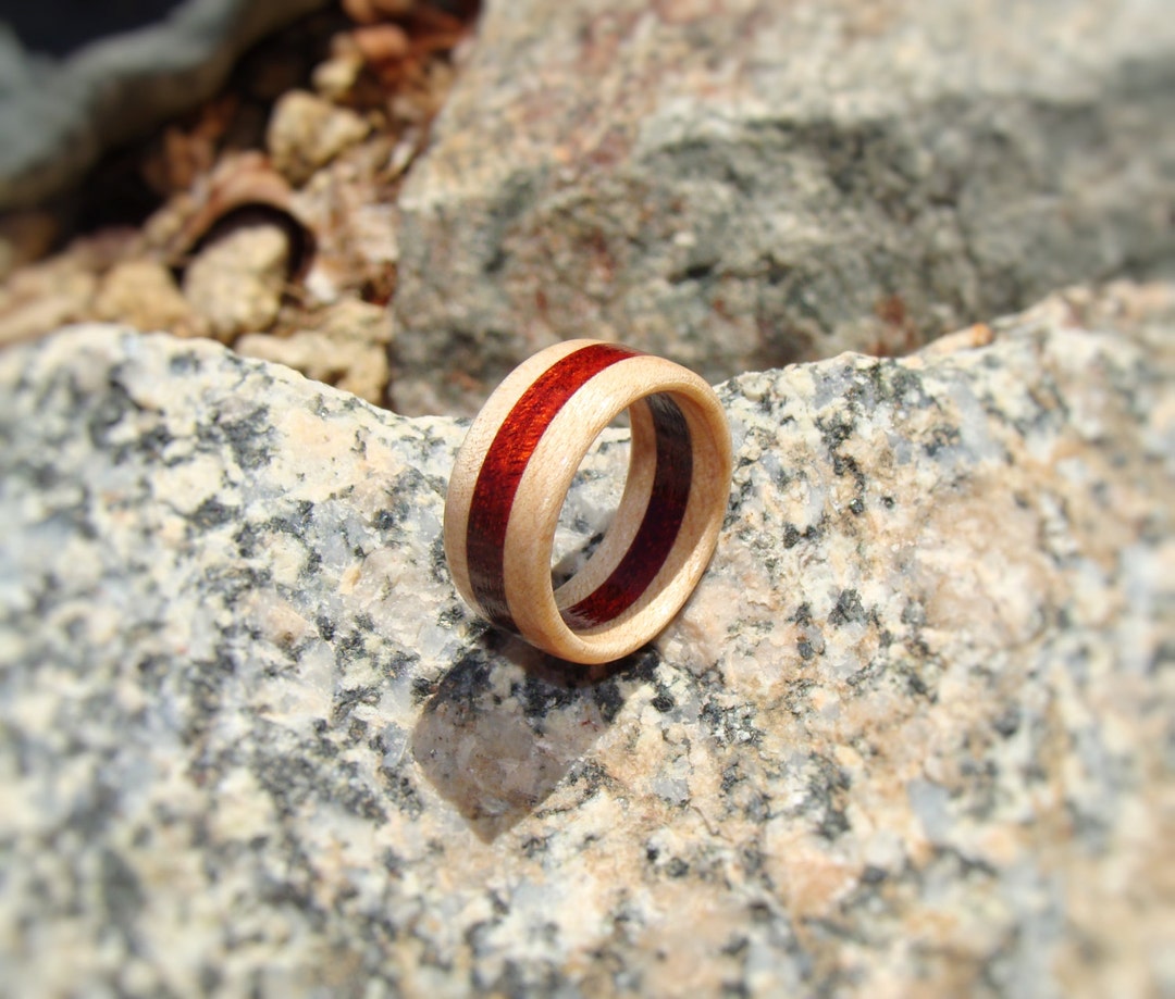 Maple and Bloodwood Ring ~ Layered Solid Wood Ring~ Men's or Women's ...