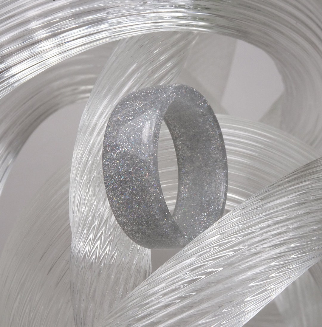 Silver Holographic Resin Ring - Silver Holographic Unisex Wedding Band ...