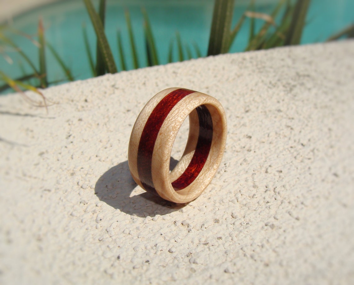 Maple and Bloodwood Ring ~ Layered Solid Wood Ring~ Men's or Women's ...