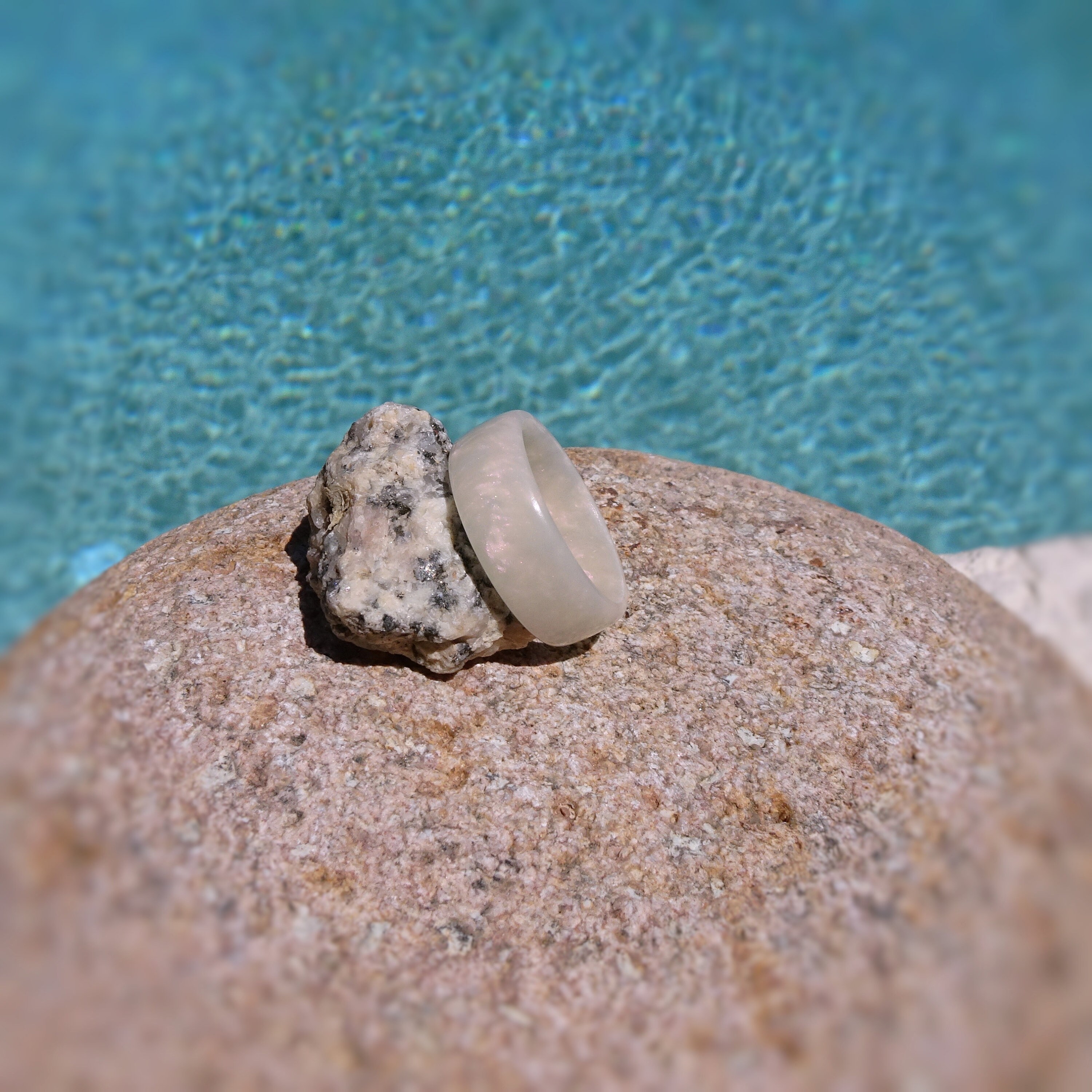 White Pearl Resin Ring With Red Color Shift White Pearl | Etsy