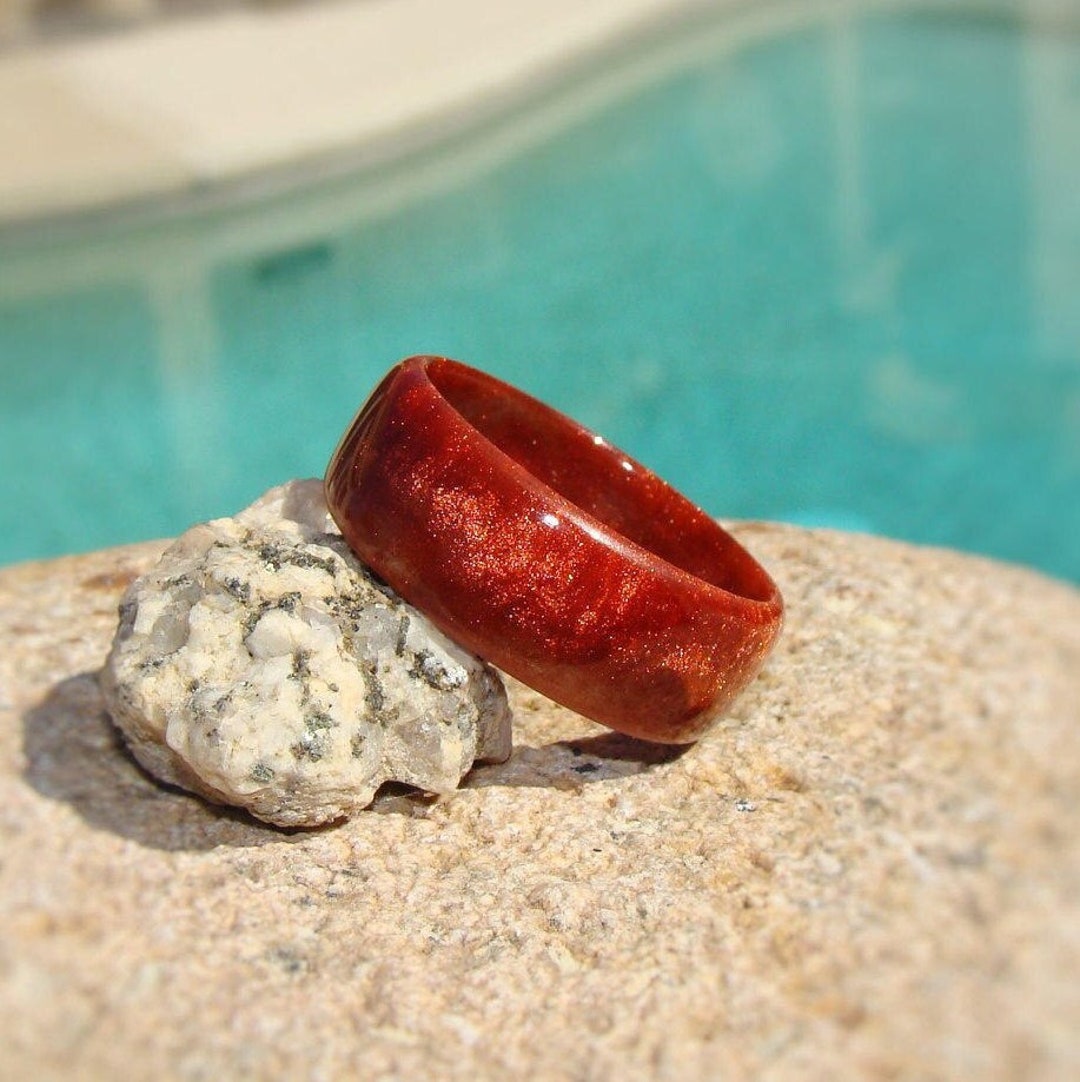 Copper Pearl Resin Ring - Copper Pearl Unisex Resin Wedding Band - Gift ...