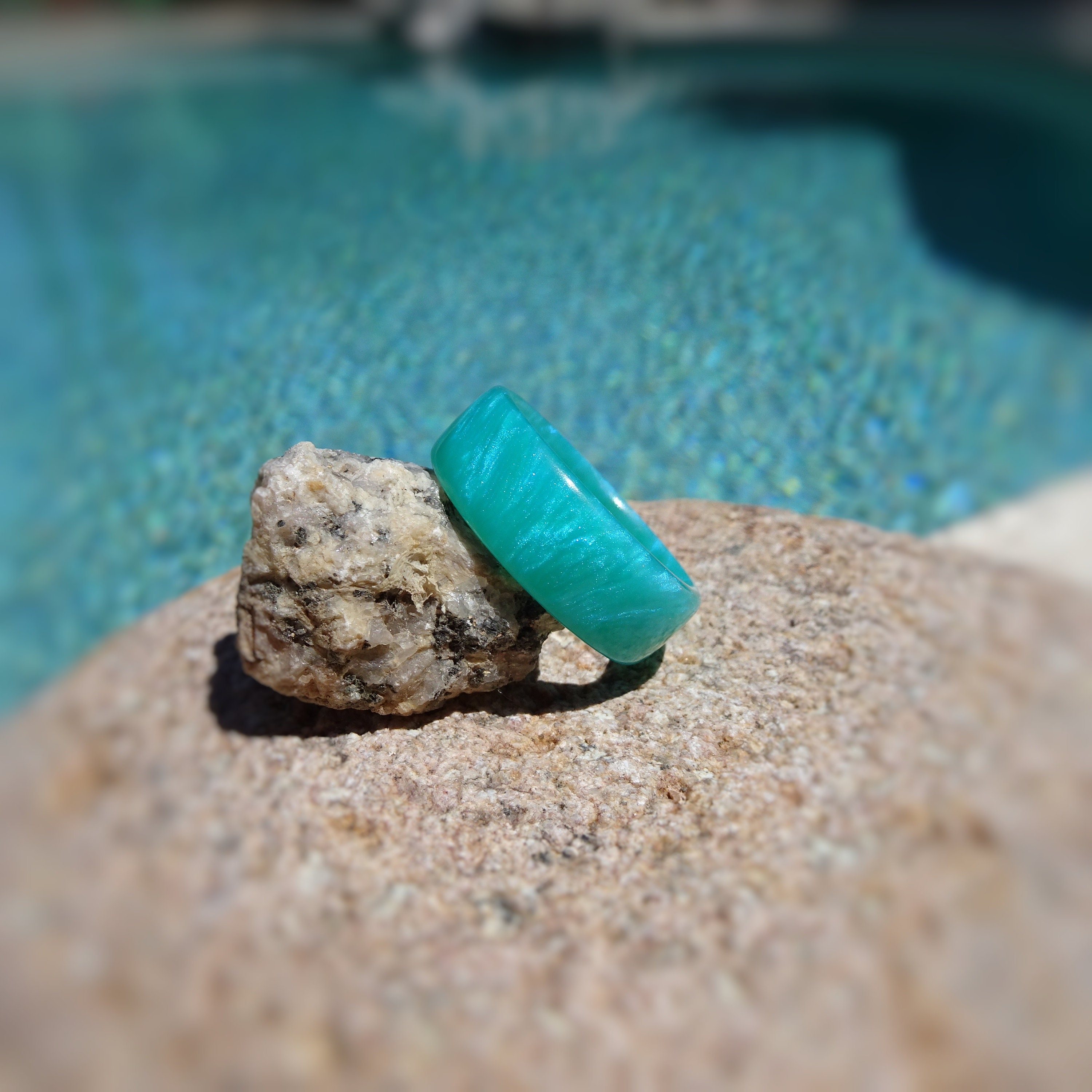 Sea Blue Pearl Resin Ring - Turquoise Blue Pearl Resin Unisex Wedding ...