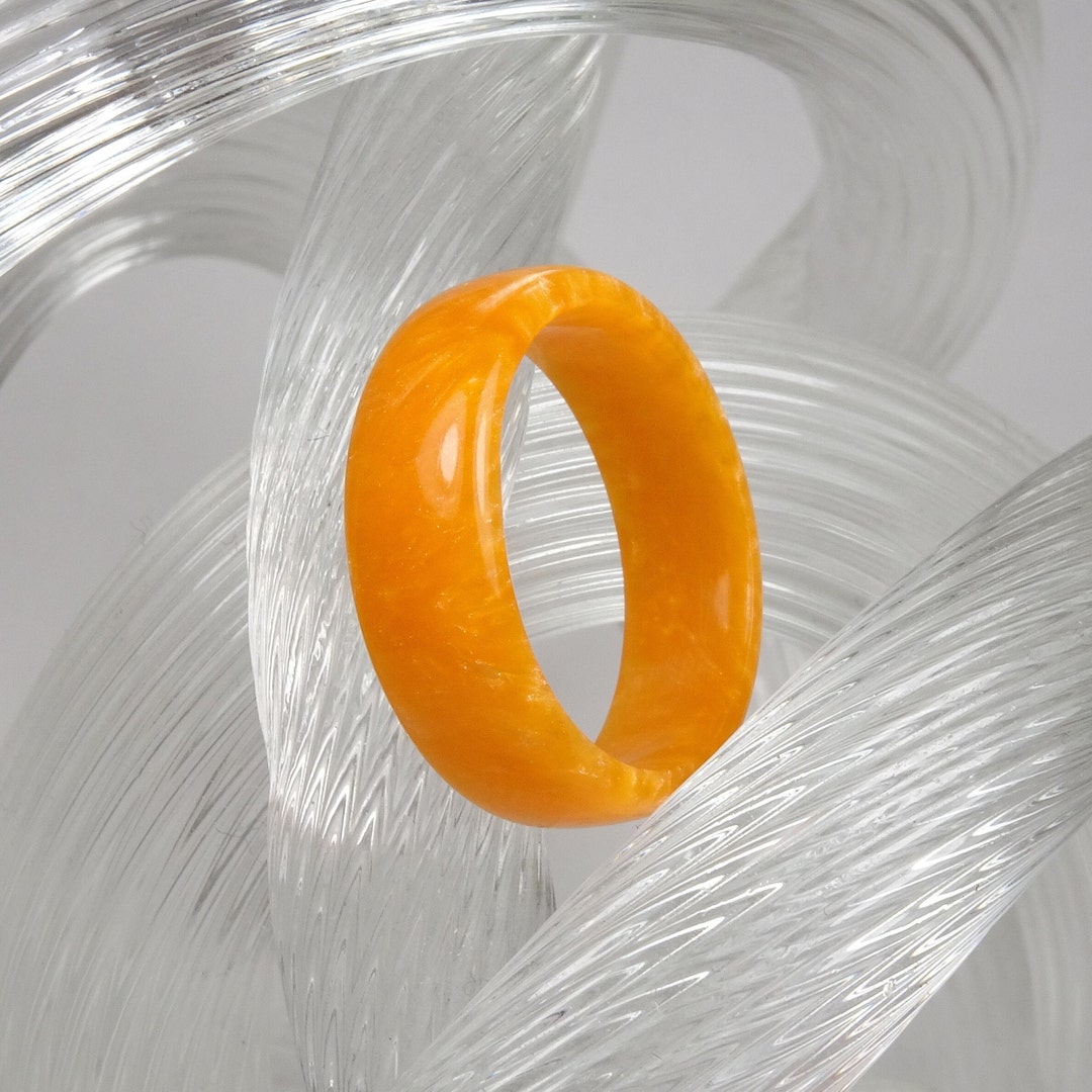 Orange Pearl Resin Ring - Orange Pearl Unisex Resin Wedding Band - Gift ...