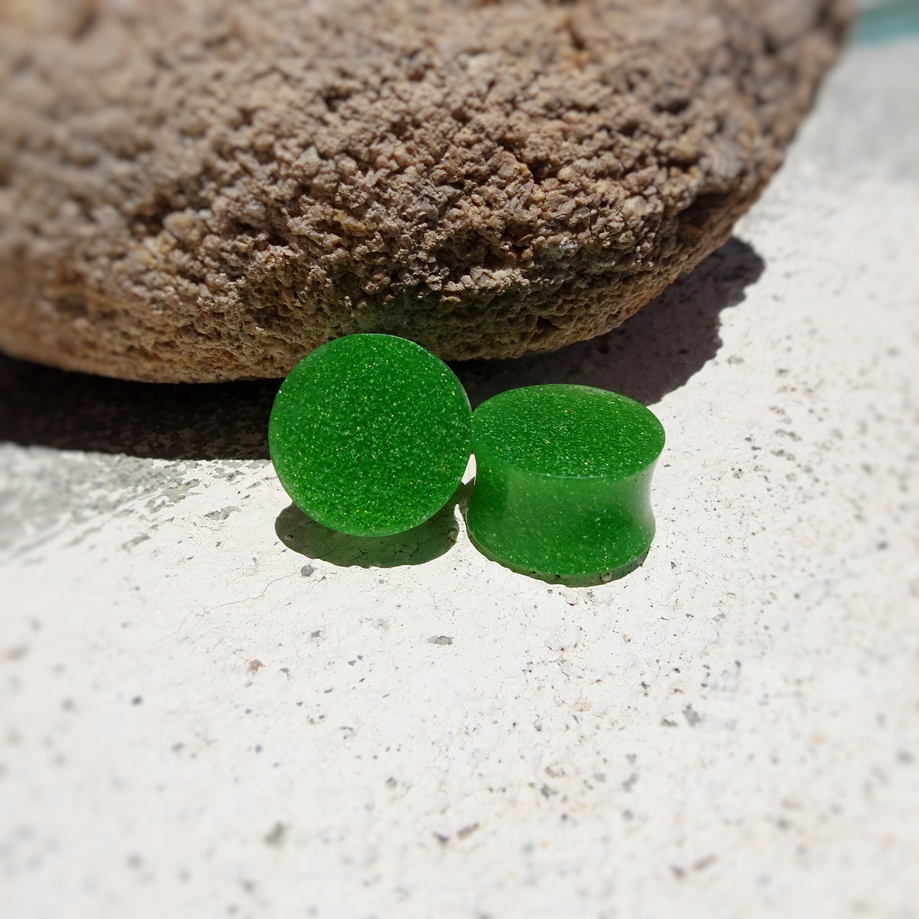 Faux Green Metallic Stone Resin Ear Plugs or Tunnels or - Etsy
