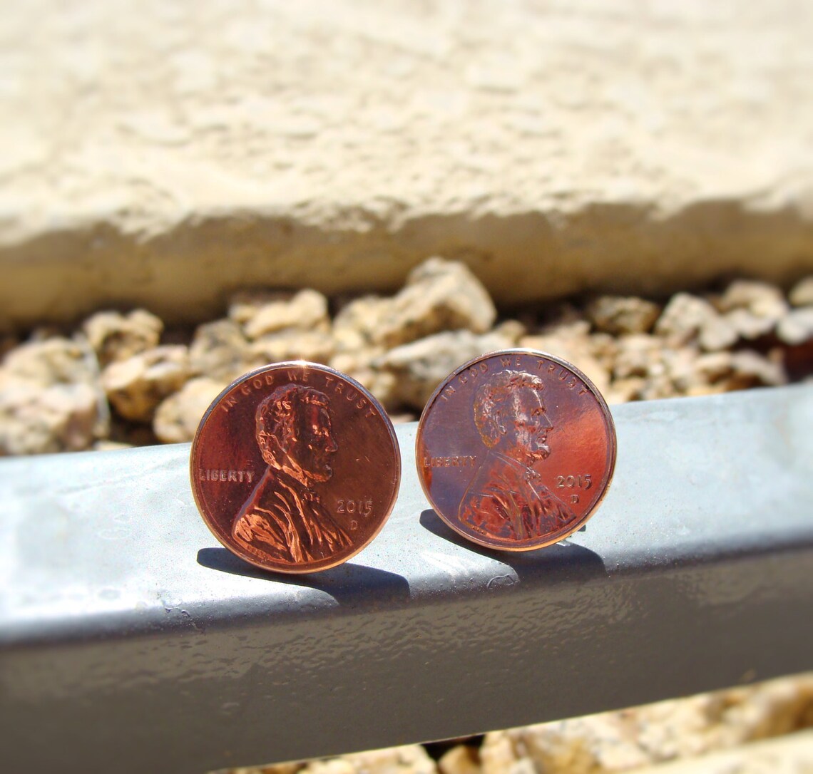 Penny Stud Earrings Crafted From Real Pennies Men's or - Etsy