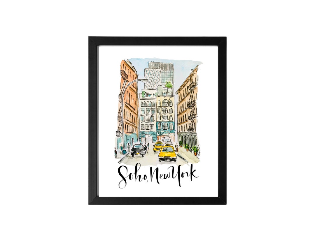 New York Manhattan Soho Illustration Wall Art Print Framed New Yorker ...