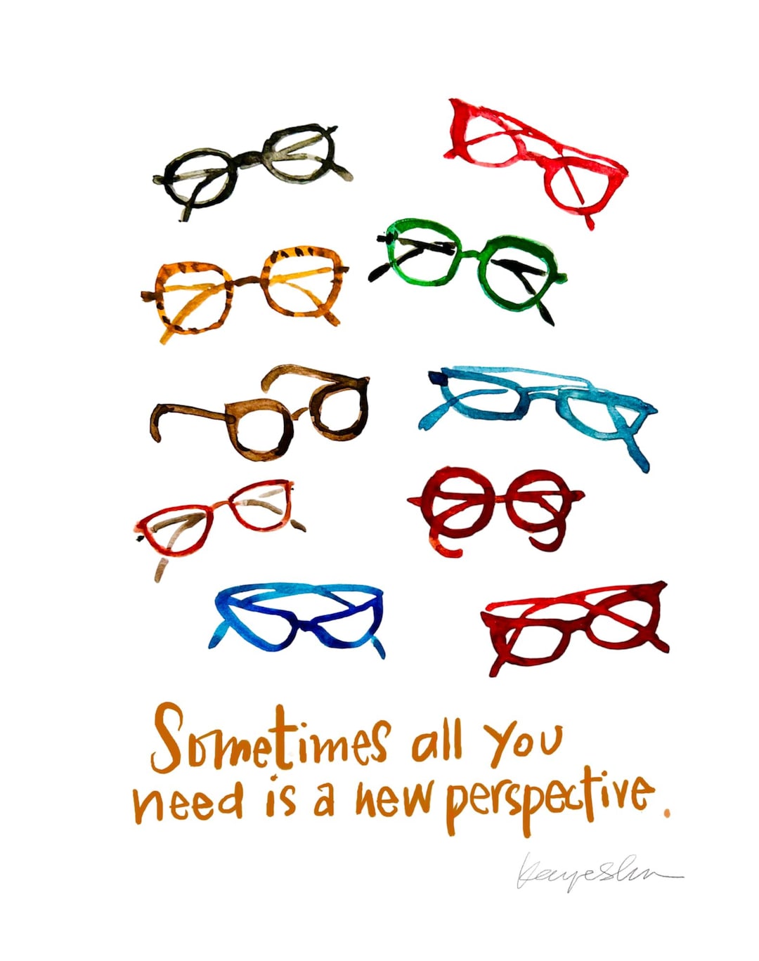 Eyeglass Art Print: Illustrated Spectacles - New Perspective Quote - Etsy