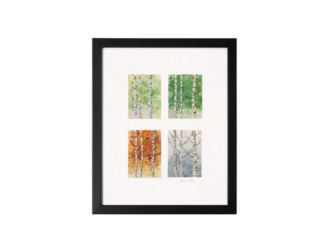 Four Seasons Watercolor Wall Art Print Watercolor Birch Tree Framed ...