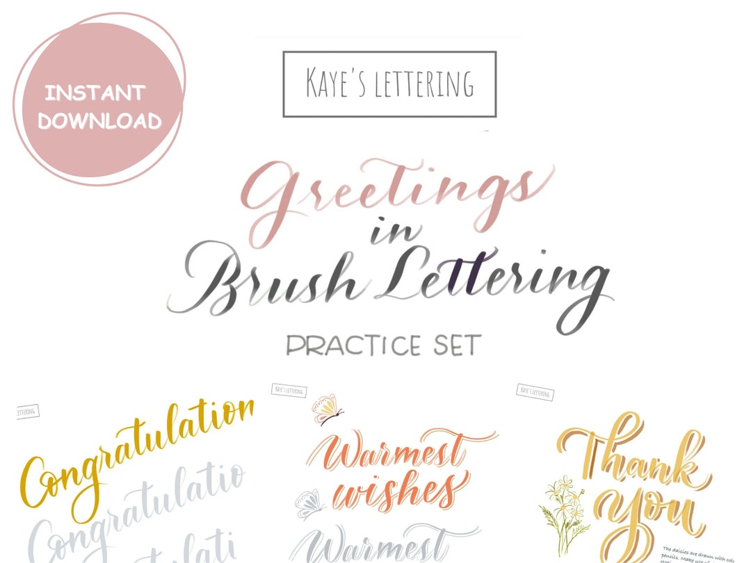 Lettering Practice Worksheets Greetings Digital Printable Practice With ...