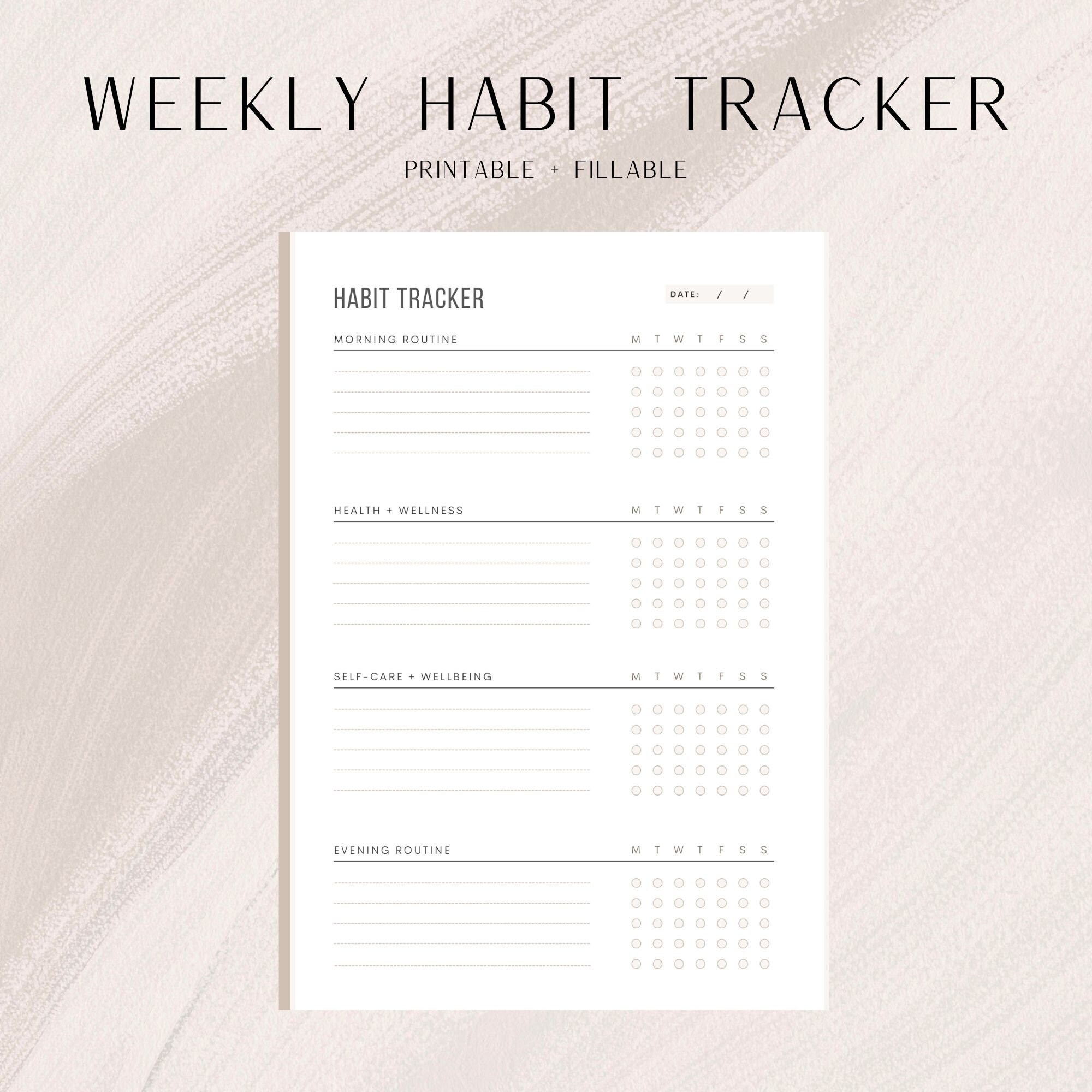 Digital, Printable Weekly Habit Tracker | Routine Tracker | Letter Size ...