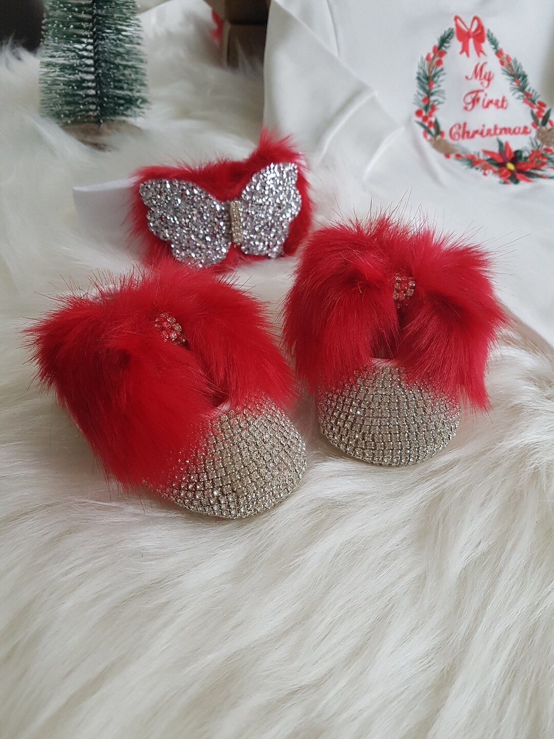 Red Baby Girl Shoes, Festive Baby Girl Shoes, Red Faux Shoes With ...