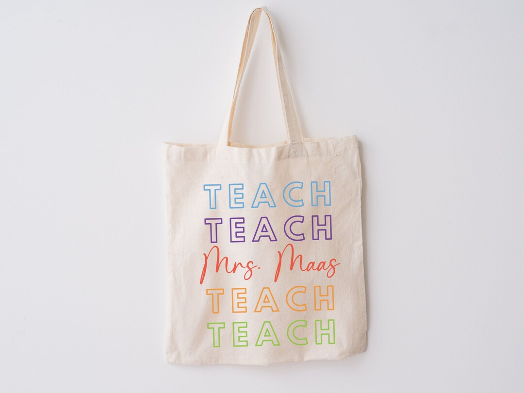 Personalized Teacher Canvas Tote Bag, Colorful Trendy Teach Bag, Gift ...