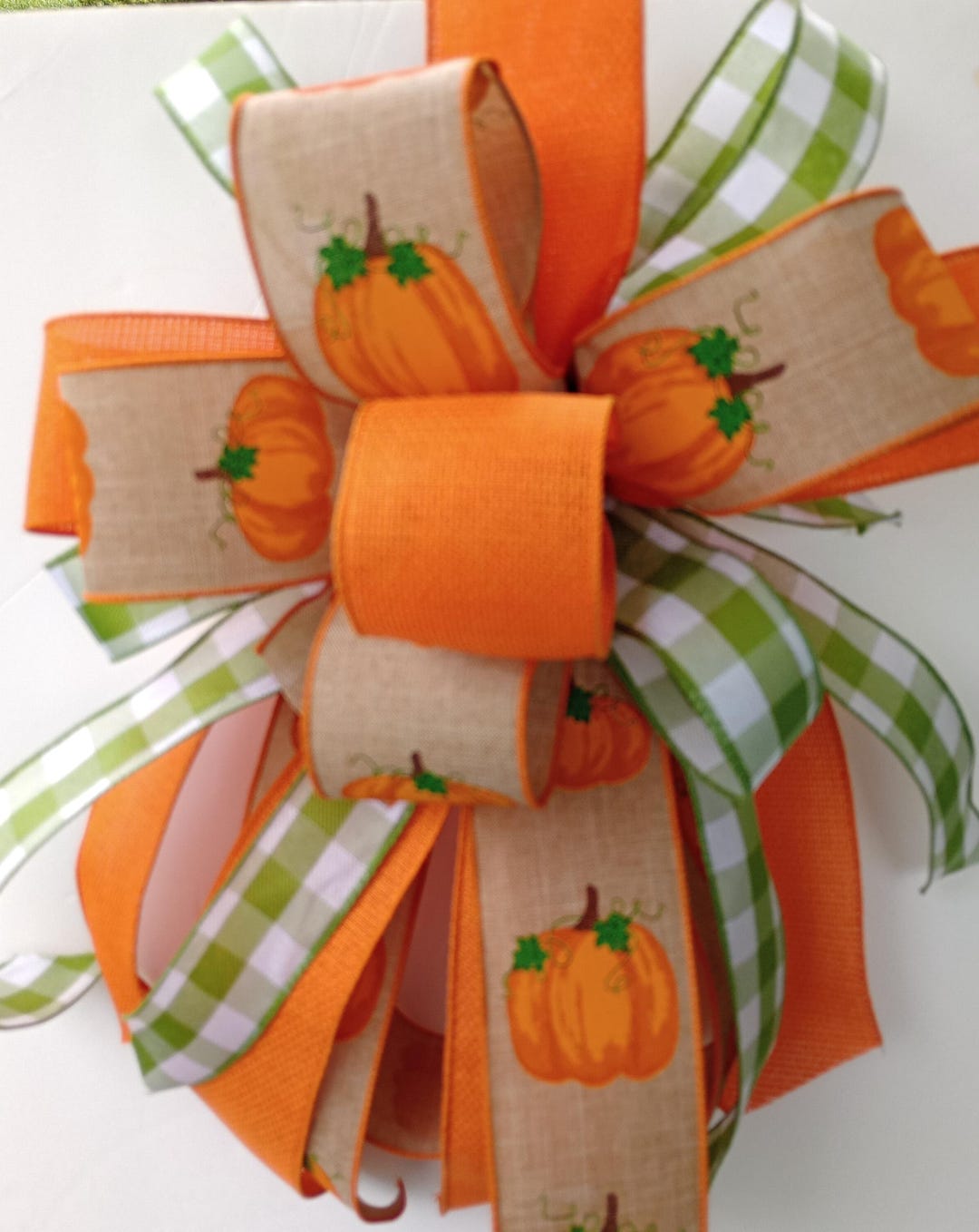 Handmade Fall Pumpkins Bow, Checks Bow, Door Bow, Wreath Bow, Lantern ...