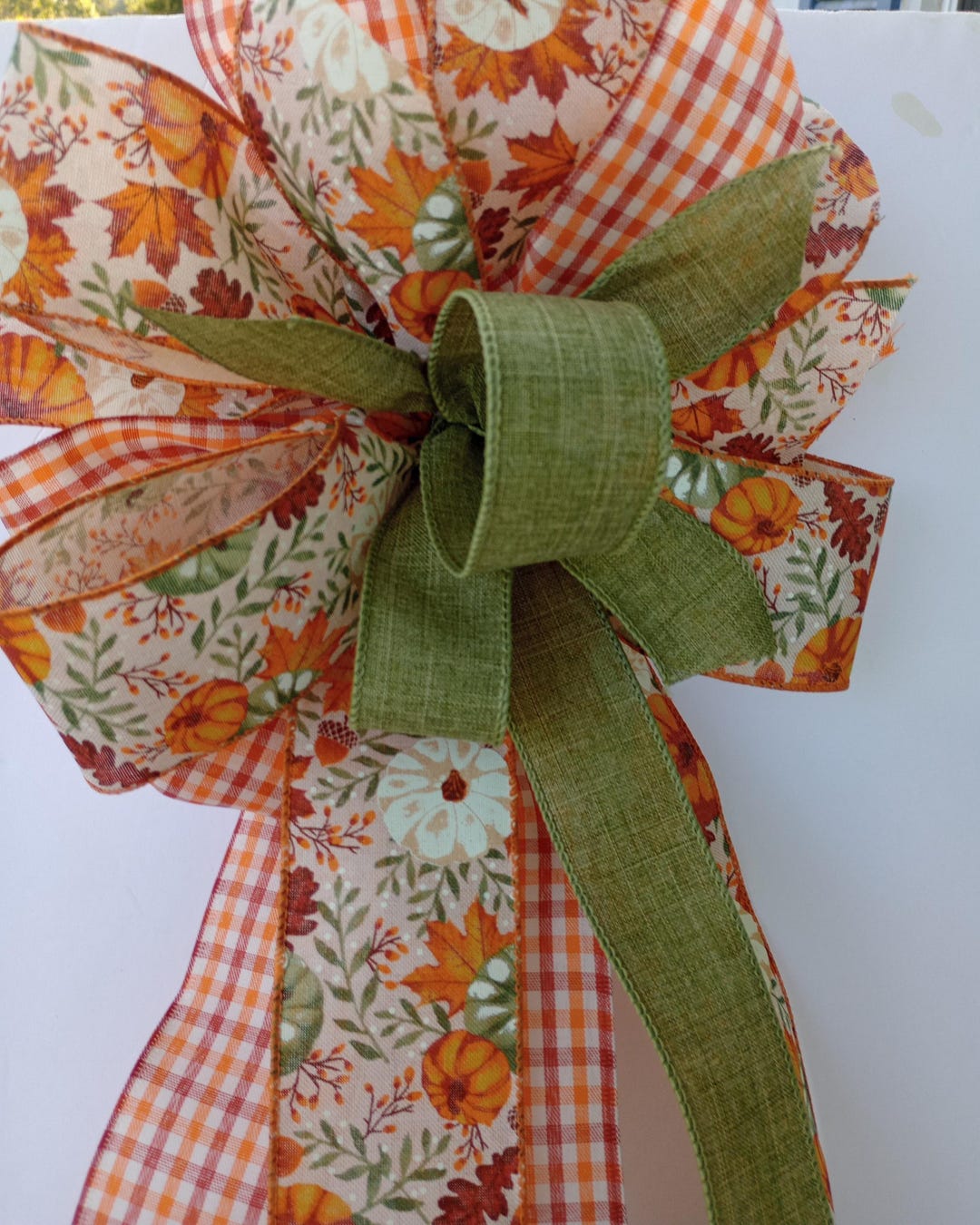 Handmade Fall Pumpkins Bow, Plaid Bow, Door Bow, Wreath Bow, Lantern ...