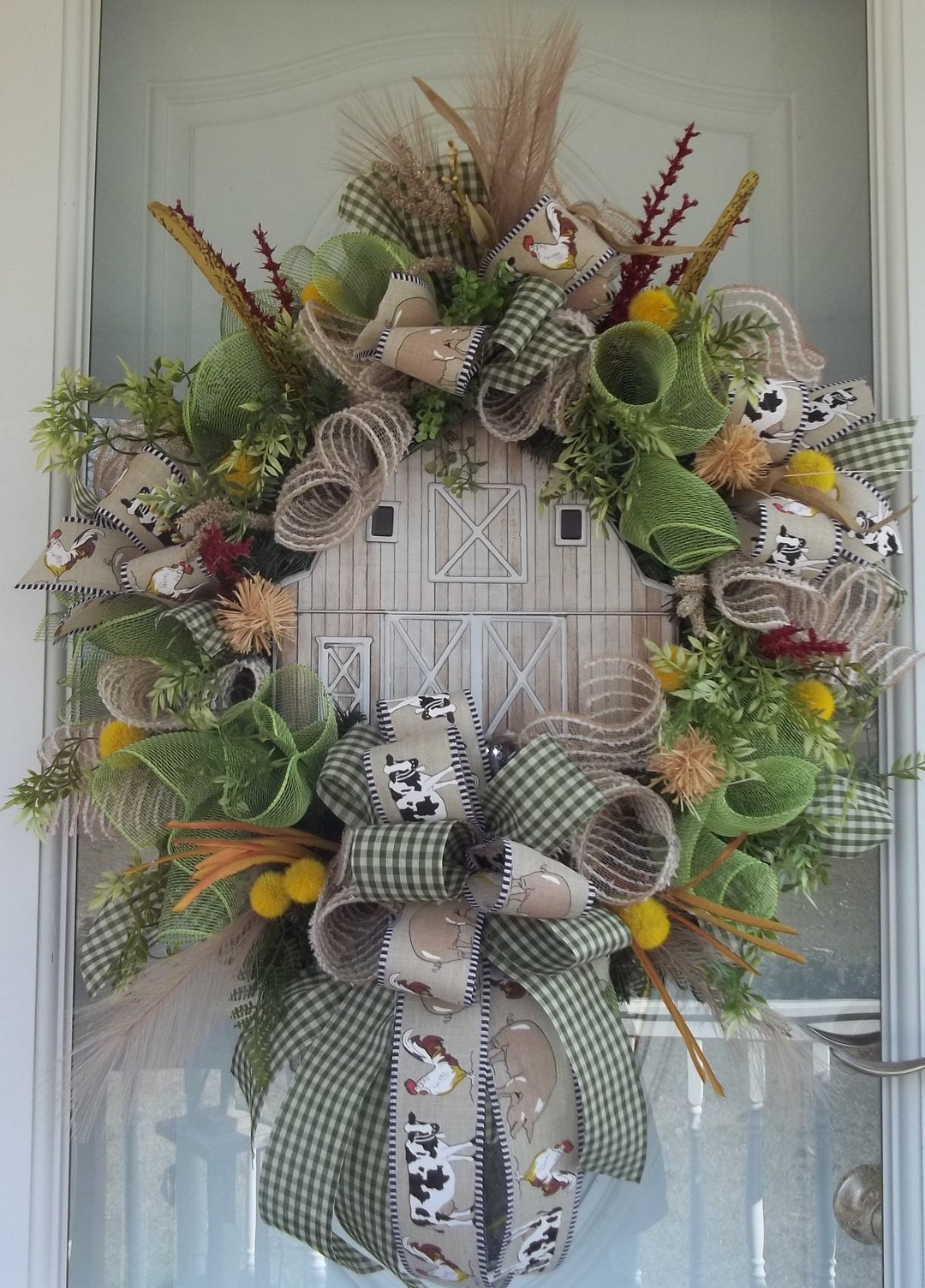 Farm Animals Wreath ,barn Mesh Door Wreath,handmade Wreath, Farmhouse ...