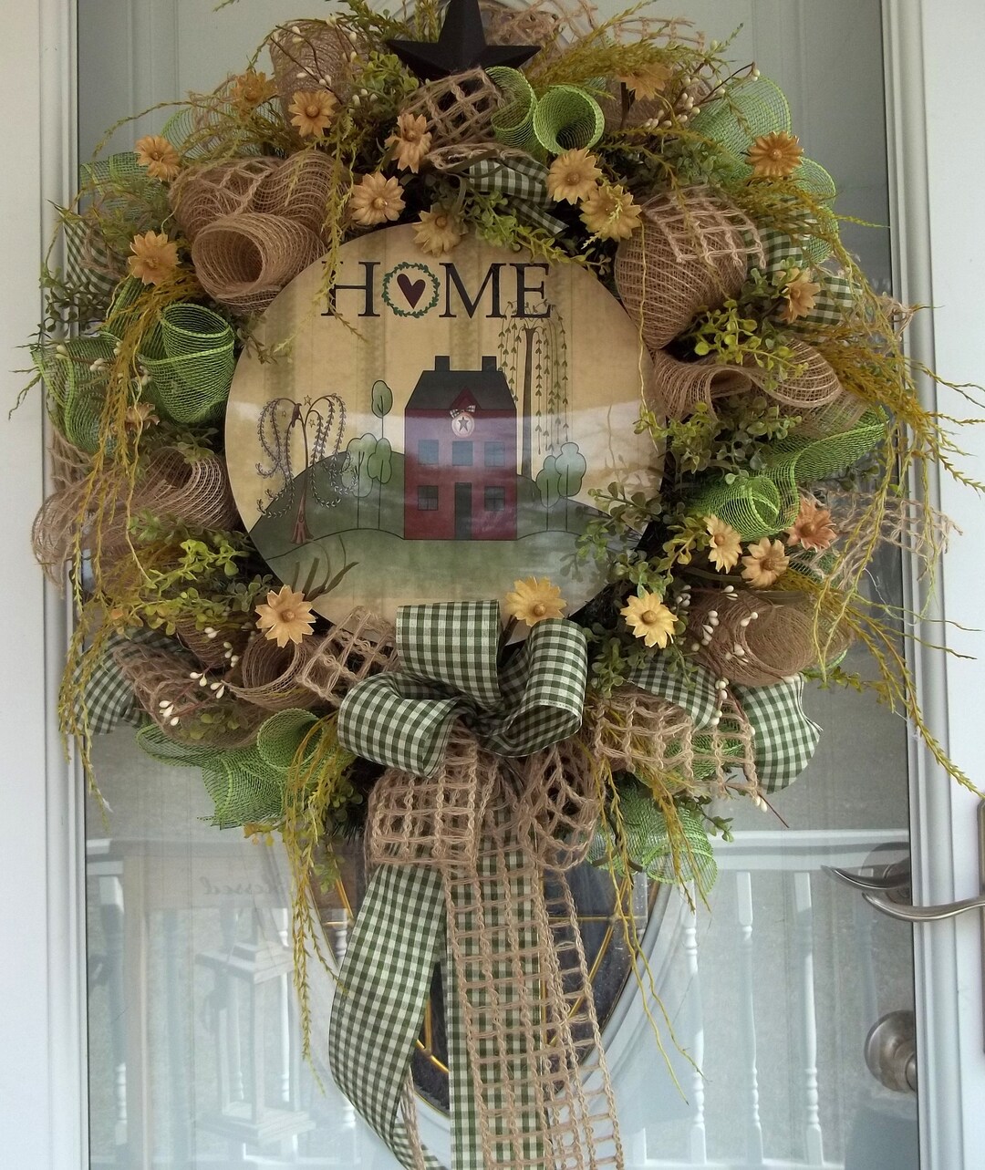 Primitive Door Wreath, Handmade Wreath, Folk Art Wreath, Farmhouse ...