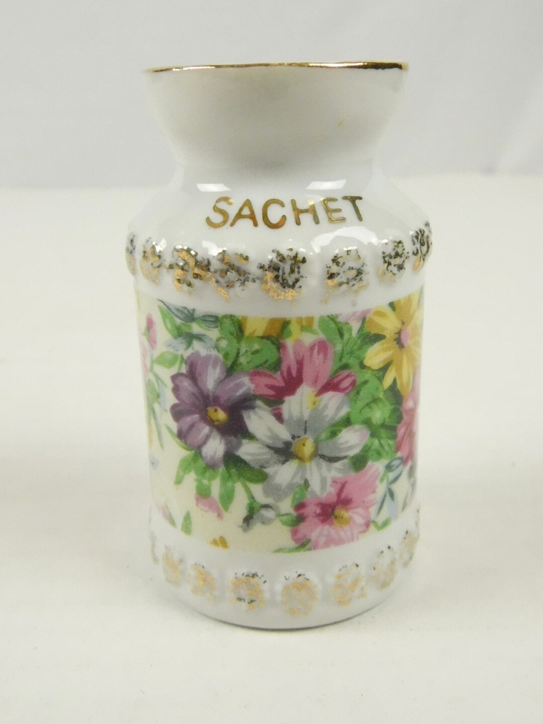 Vintage Japan Porcelain Sachet Bottle Pink Purple Yellow Flowers Floral ...