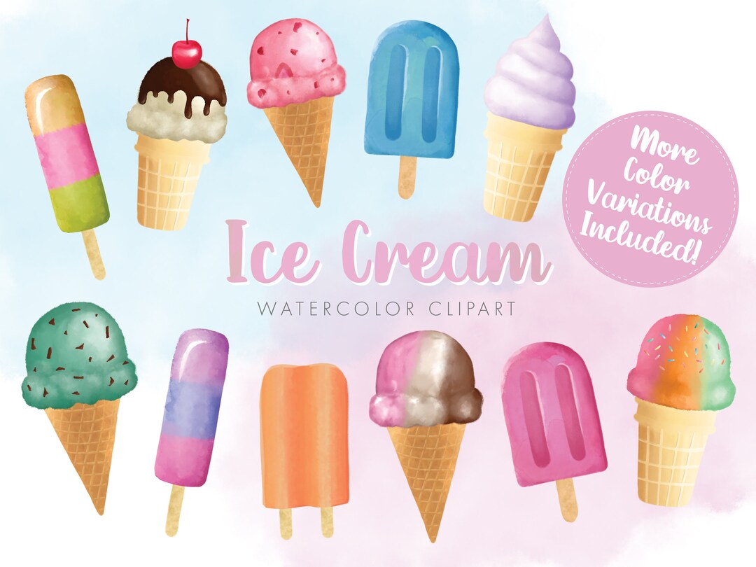 Ice Cream and Popsicle Watercolor Clipart | Colorful Ice Pops | Summer ...