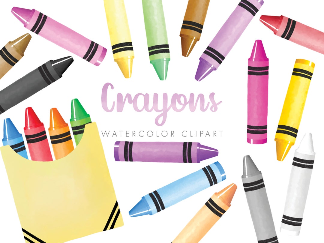 Crayons Watercolor Clipart | Colorful Rainbow Crayons | Cute Crayon ...