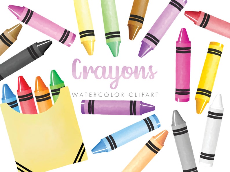 Crayons Watercolor Clipart | Colorful Rainbow Crayons | Cute Crayon ...