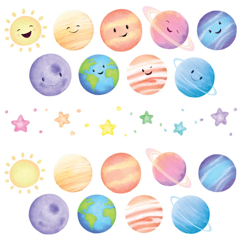 Solar System Watercolor Clipart | Colorful Planets and Stars | Cute ...