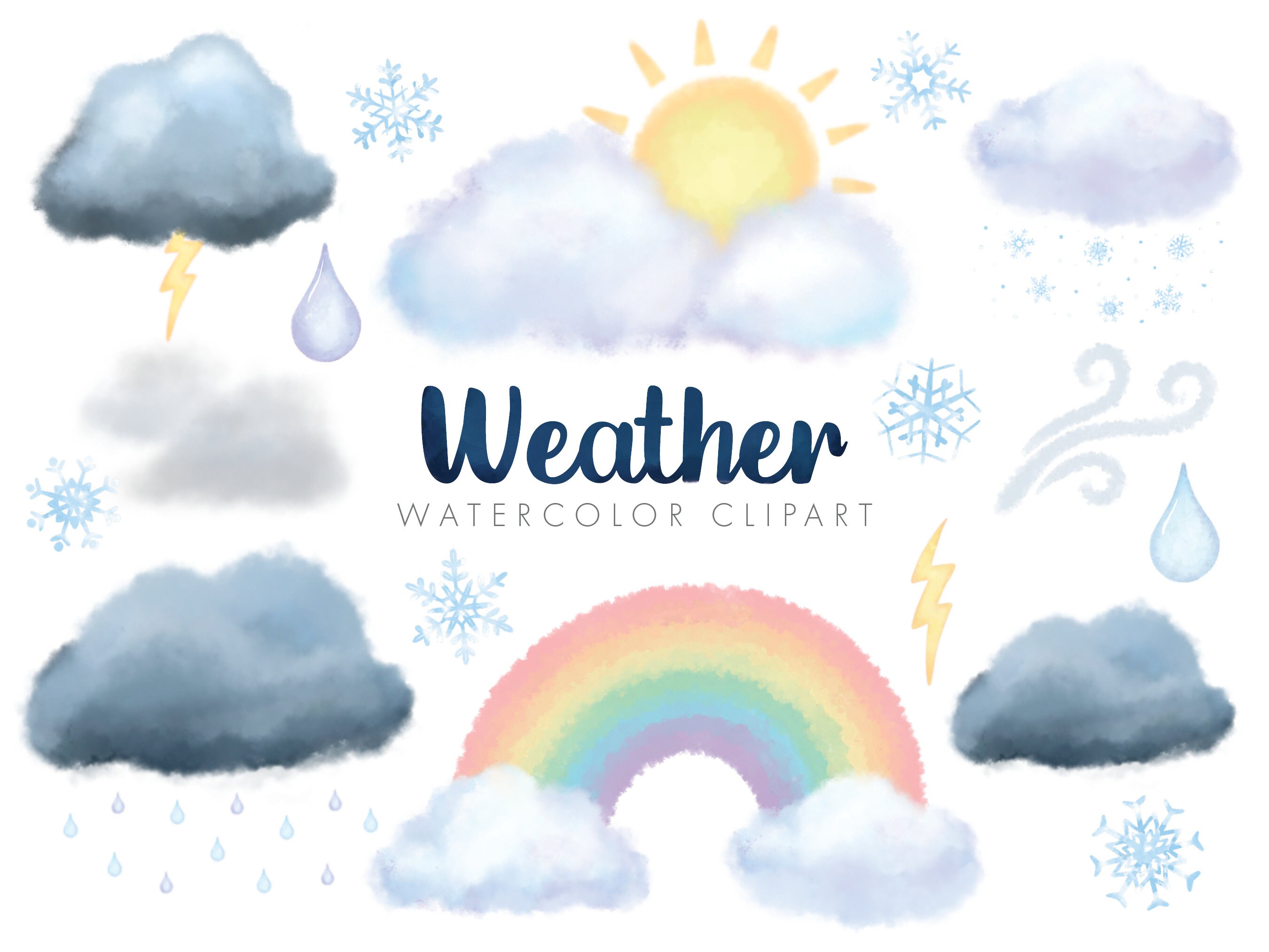Watercolor Weather Clipart | Classroom Weather Element Chart | Weather ...