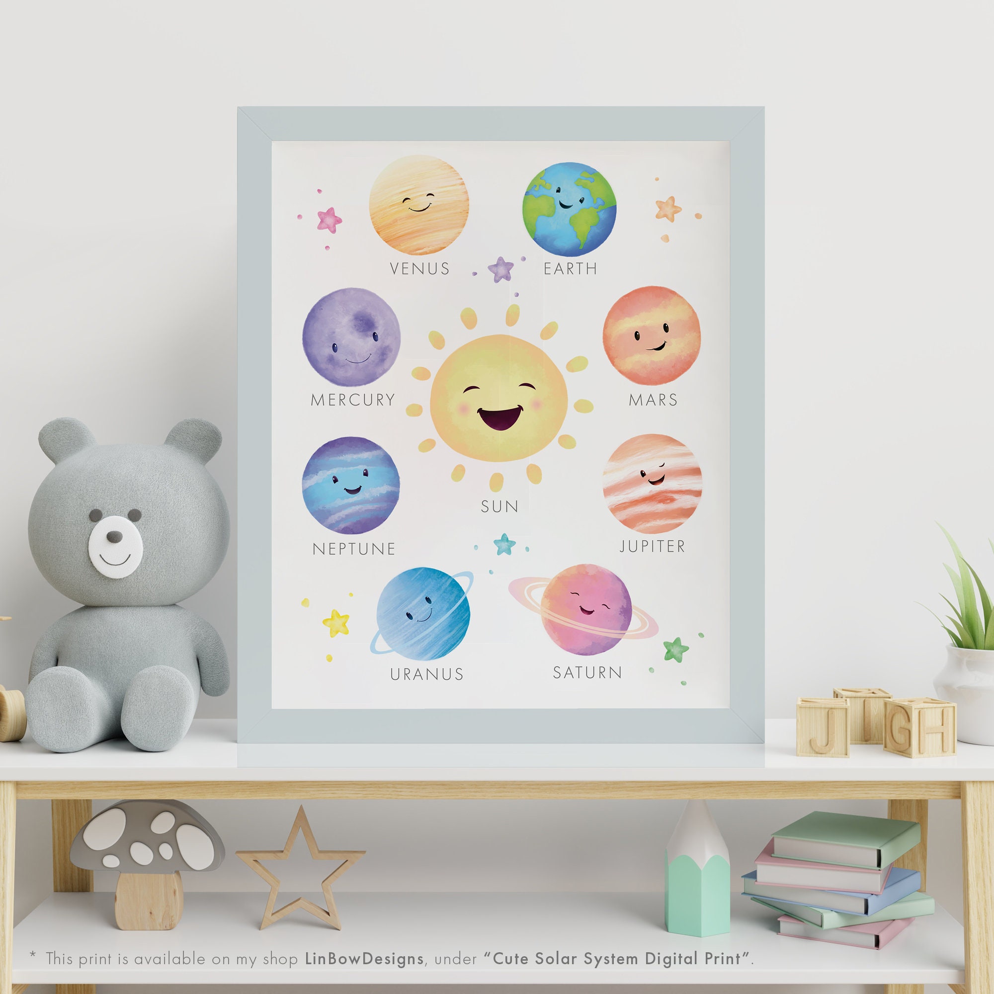 Solar System Watercolor Clipart | Colorful Planets and Stars | Cute ...