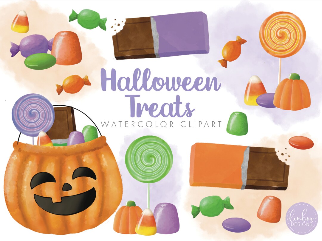 Halloween Treat Watercolor Clipart | Pumpkin Candy Bucket PNG | Cute ...
