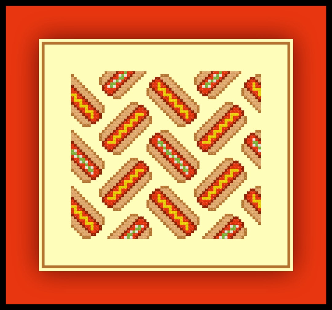 Hot Dog Cross Stitch Pattern Small Tileable Repeating Hotdog Chart - Etsy